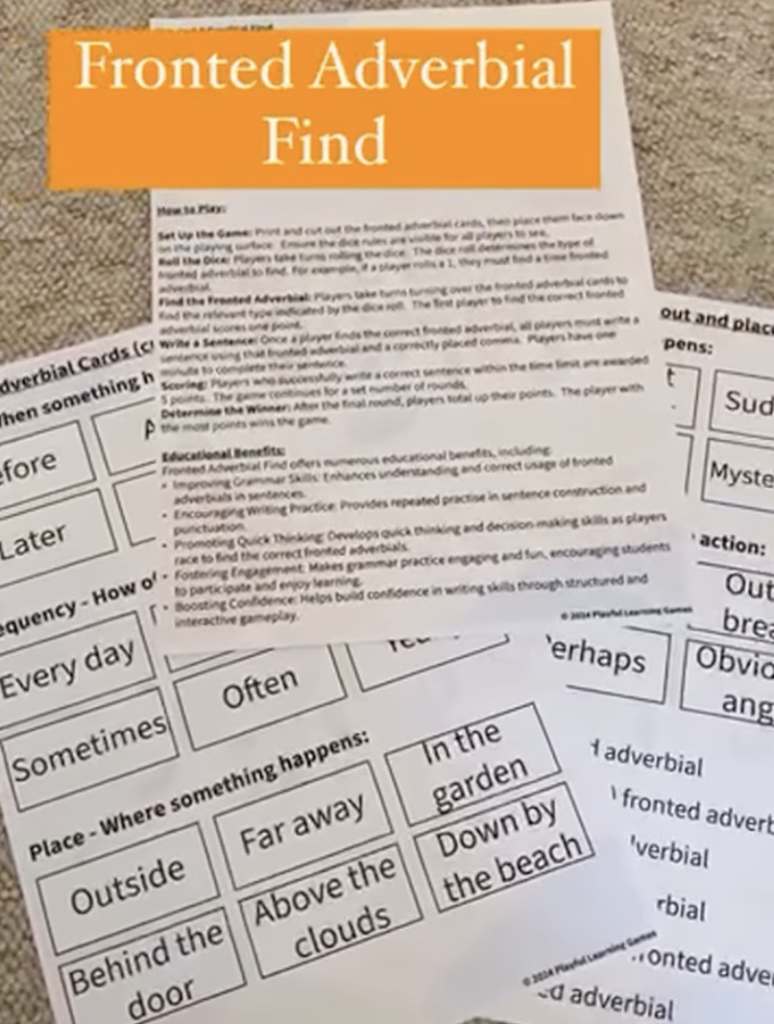 Fronted adverbial Find! - Playful Learning Games